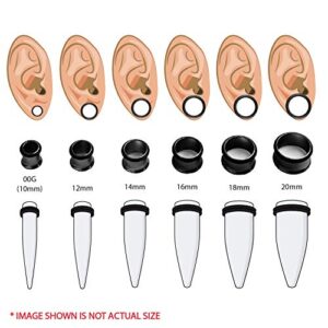 BodyJ4You 24PC Ear Stretching Kit - 00G-20mm Big Gauges - Surgical Steel Single Flare Tunnels Plugs Black Acrylic Tapers - Stretchers Weights Expanders Eyelets