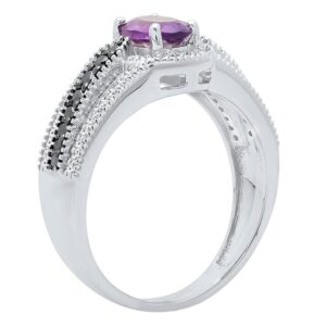 Dazzlingrock Collection Sterling Silver 7X5 Oval Cut Amethyst & Round Black & White Diamond Engagement Ring, Size 5