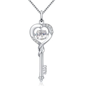 mabella dancing cz key to heart 18k white gold plated sterling silver pendant necklace, women jewelry gifts