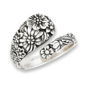 victorian flower open adjustable spoon ring .925 sterling silver band size 8