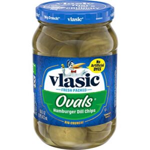 vlasic ovals hamburger dill pickle chips, keto friendly snacks and toppings, 12 - 16 fl oz jars