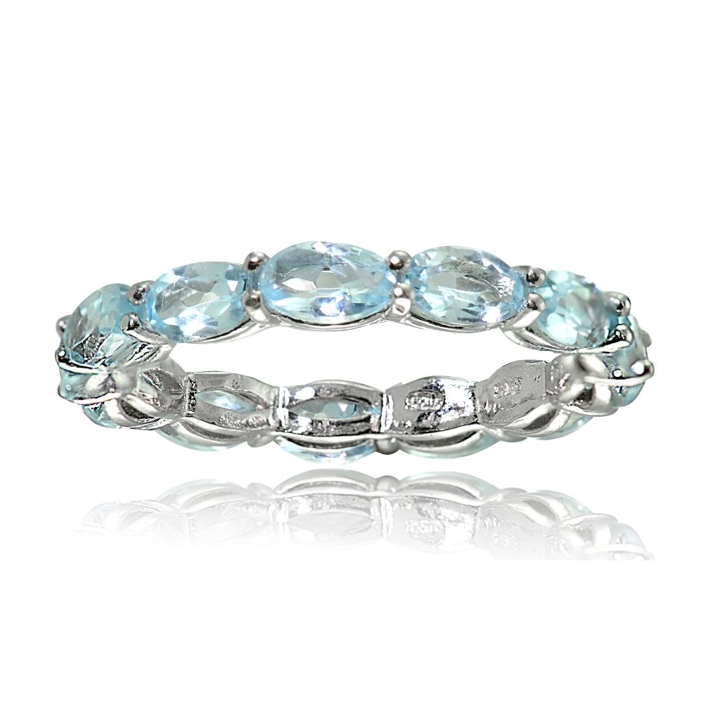 Ice Gems Sterling Silver Blue Topaz 5x3mm Oval-cut Eternity Band Ring, Size 8