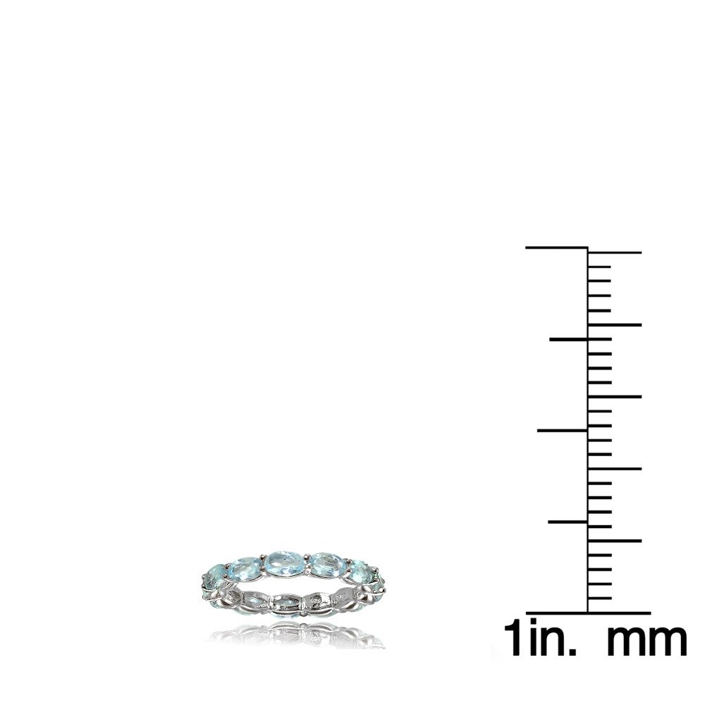 Ice Gems Sterling Silver Blue Topaz 5x3mm Oval-cut Eternity Band Ring, Size 8