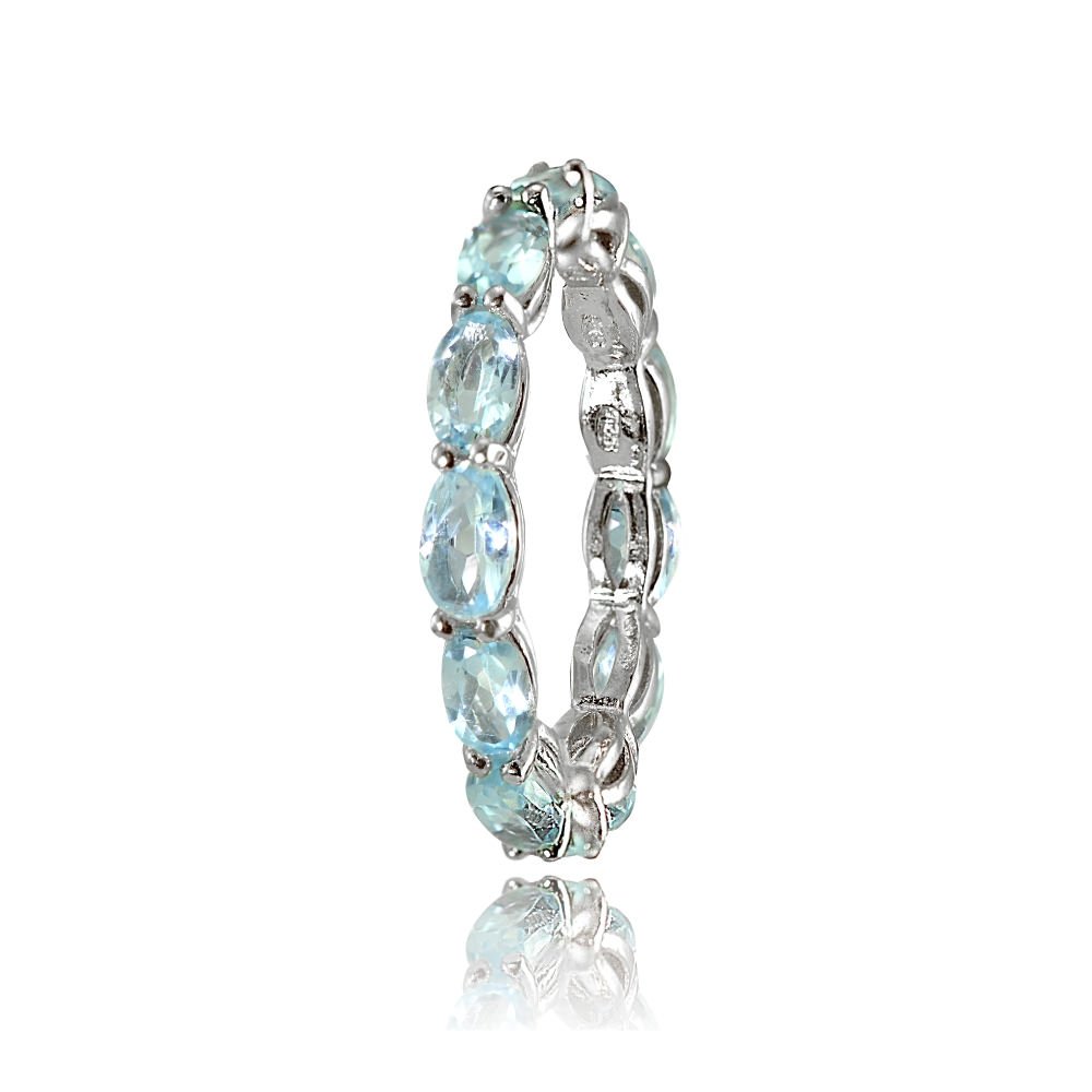 Ice Gems Sterling Silver Blue Topaz 5x3mm Oval-cut Eternity Band Ring, Size 8