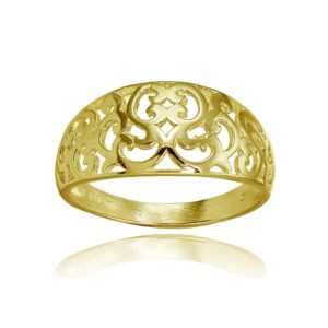 hoops & loops yellow gold flashed sterling silver high polished vintage filigree band ring, size 7