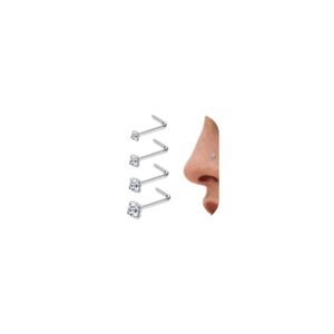 jstyle 20g 4 pcs stainless steel nose rings studs l-shape piercing body jewelry 1.5mm 2mm 2.5mm 3mm s