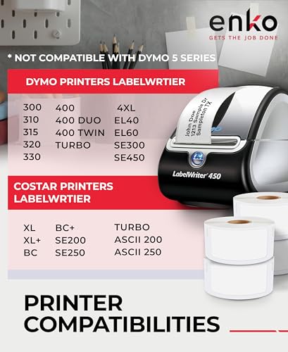 enKo Compatible for Dymo 30336 Labels (1 x 2-1/8 inches) - 12 Rolls, 6000 Labels for Dymo LabelWriter 450 Turbo Printer and 4XL - Direct Thermal Address, Shipping and Barcode Labels