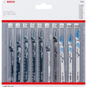 Bosch Professional Accessories 2607011170 Bosch Professional 10 Piece Set Jigsaw blades set (for wood and metal, accessories for jigsaw with T-shaft holder)