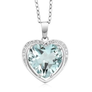 gem stone king 925 sterling silver simulated aquamarine pendant necklace for women (3.00 cttw, heart shape 10mm, with 18 inch silver chain)