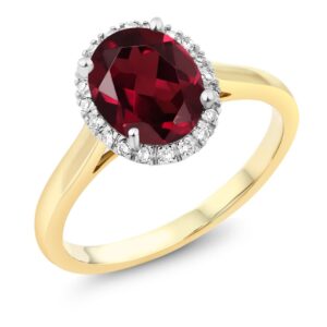 gem stone king 10k 2-tone gold 9x7mm oval red rhodolite garnet & diamond halo engagement ring | 2.00 cttw | gemstone birthstone | wedding anniversary promise ring for women (size 6)