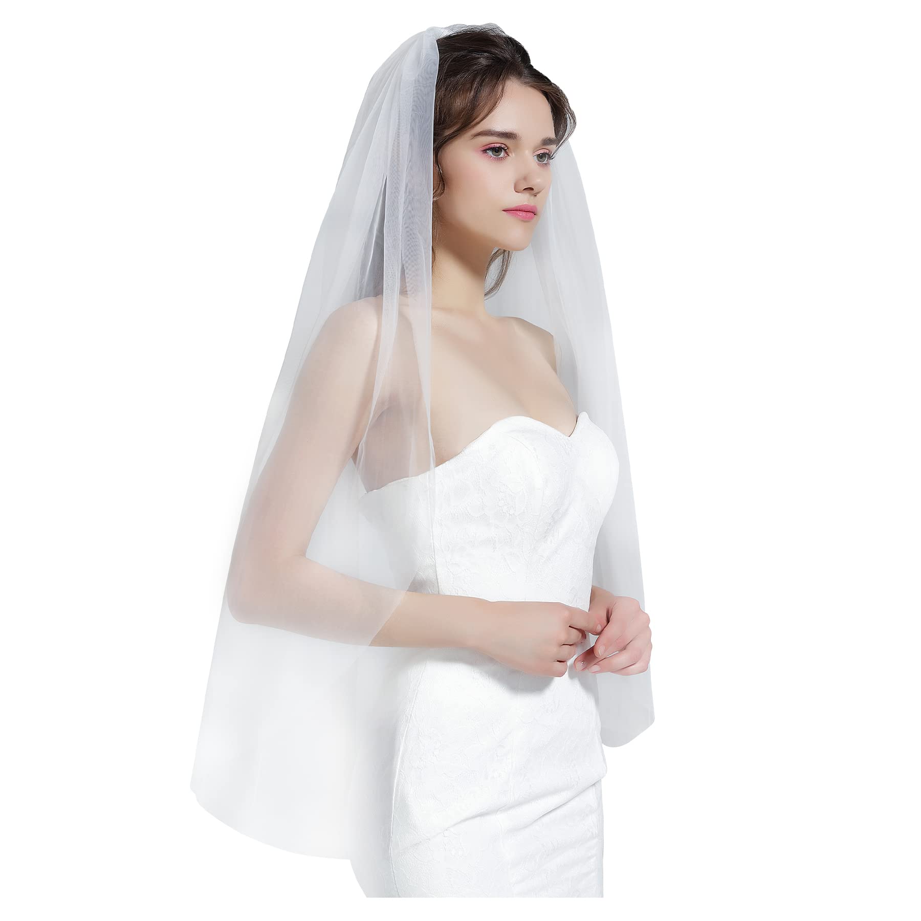 BEAUTELICATE Wedding Bridal Veil with Comb 1 Tier Cut Edge Fingertip&Cathedral Length