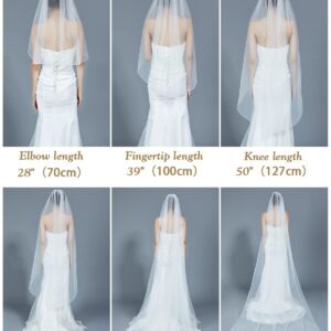 BEAUTELICATE Wedding Bridal Veil with Comb 1 Tier Cut Edge Fingertip&Cathedral Length