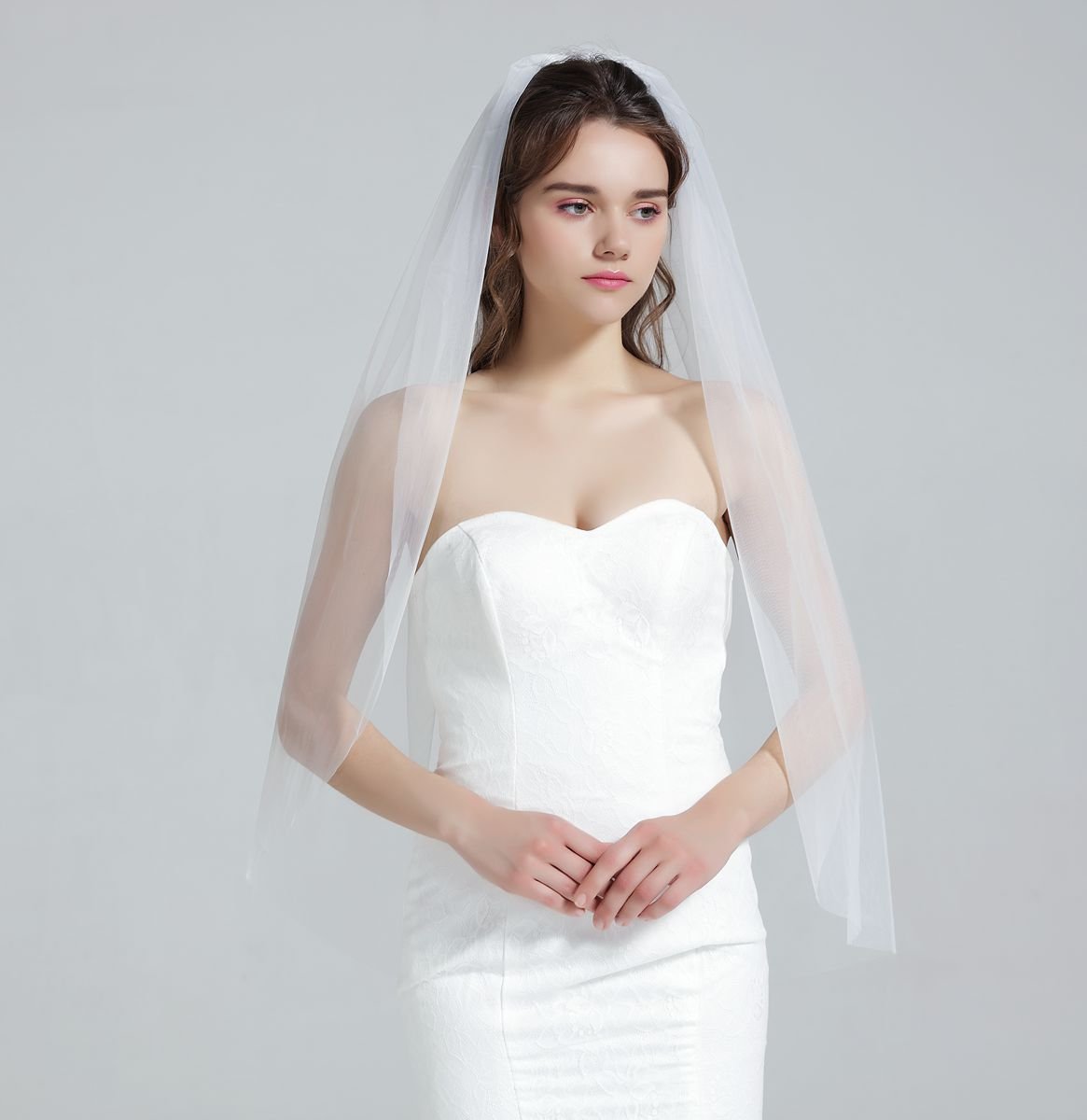 BEAUTELICATE Wedding Bridal Veil with Comb 1 Tier Cut Edge Fingertip&Cathedral Length