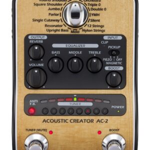 Zoom AC-2 Acoustic Creator, Acoustic DI with Tone Restoration, Tuner, Reverb, EQ, and Anti-Feedback