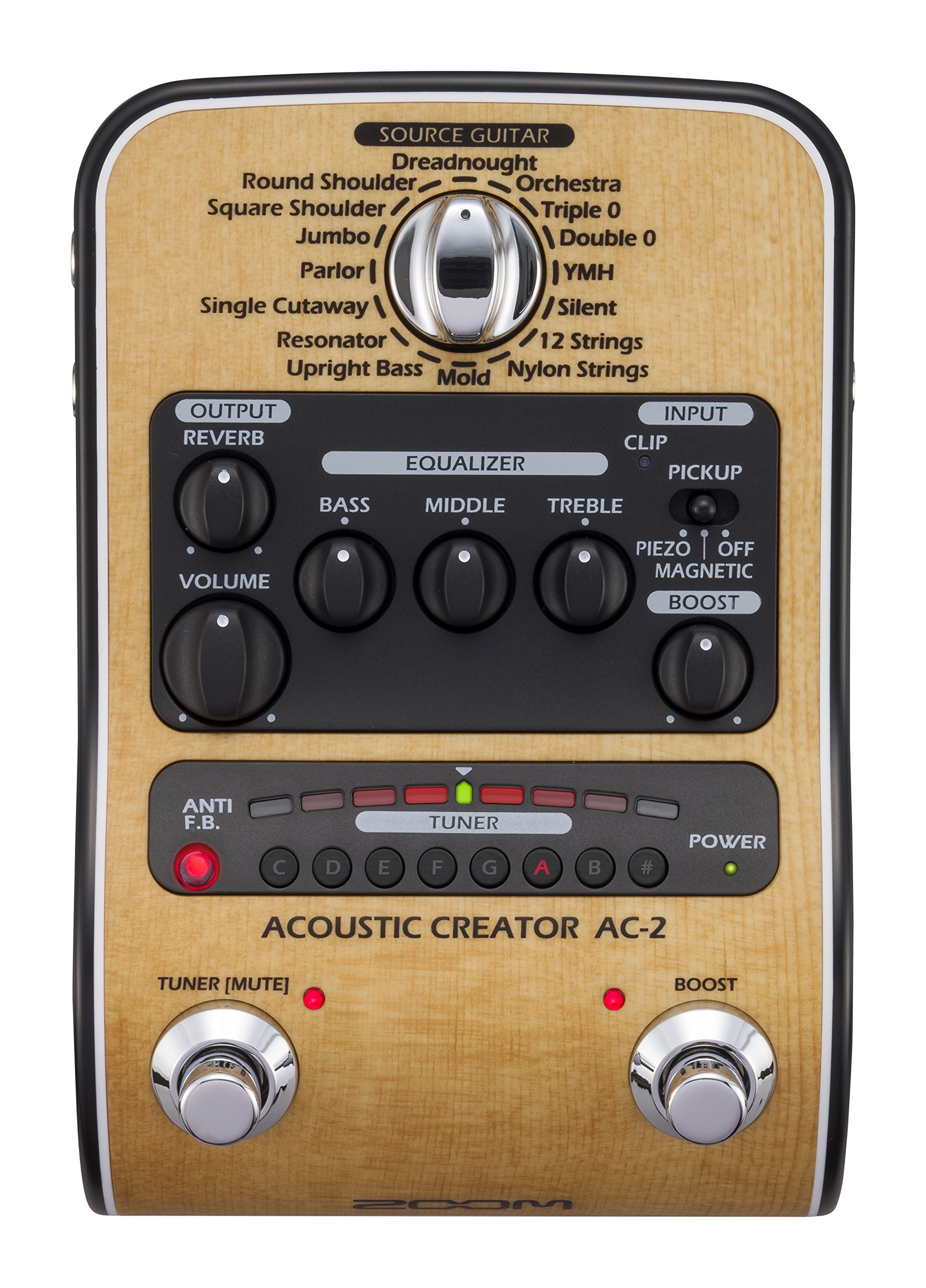 Zoom AC-2 Acoustic Creator, Acoustic DI with Tone Restoration, Tuner, Reverb, EQ, and Anti-Feedback