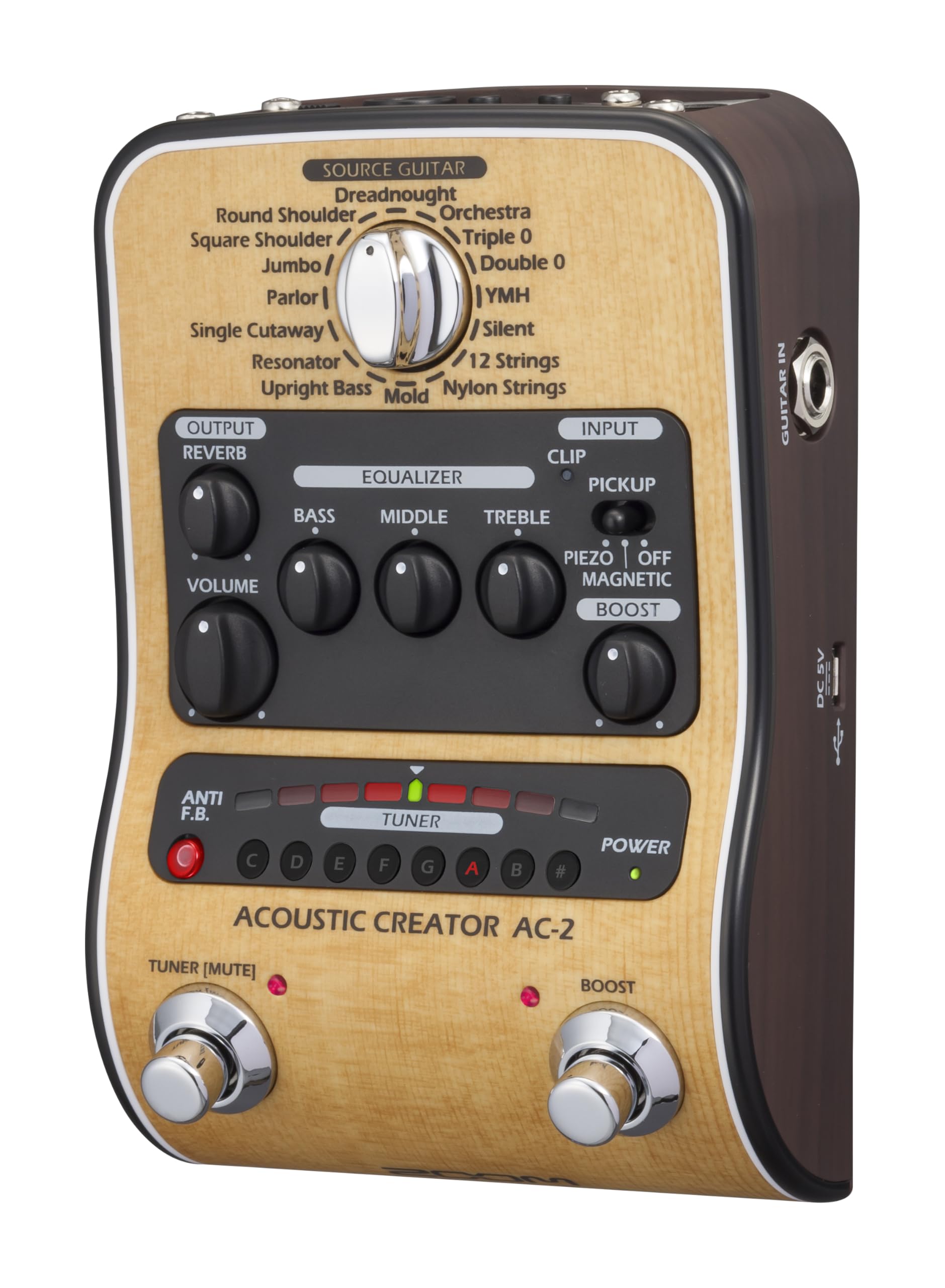 Zoom AC-2 Acoustic Creator, Acoustic DI with Tone Restoration, Tuner, Reverb, EQ, and Anti-Feedback