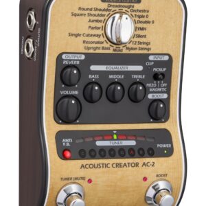 Zoom AC-2 Acoustic Creator, Acoustic DI with Tone Restoration, Tuner, Reverb, EQ, and Anti-Feedback