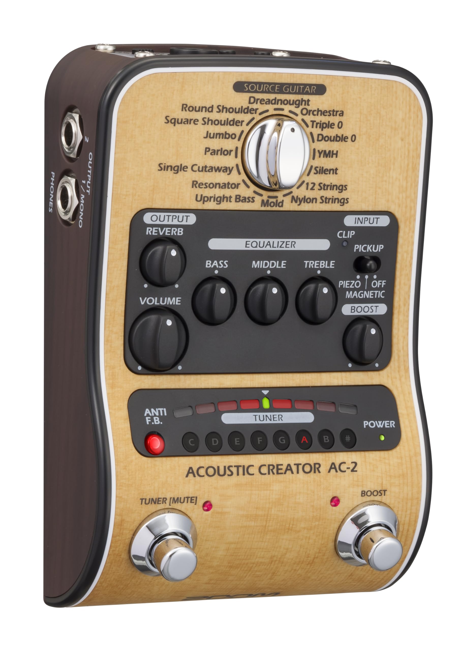 Zoom AC-2 Acoustic Creator, Acoustic DI with Tone Restoration, Tuner, Reverb, EQ, and Anti-Feedback