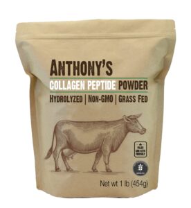 anthony's collagen peptide powder, 1 lb, pure hydrolyzed, gluten free, keto and paleo friendly, grass fed, unflavored, non gmo