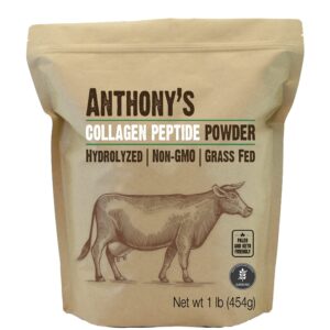 Anthony's Collagen Peptide Powder, 1 lb, Pure Hydrolyzed, Gluten Free, Keto and Paleo Friendly, Grass Fed, Unflavored, Non GMO