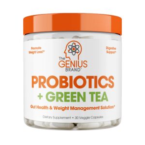 genius probiotics for weight loss with green tea extract - fat burner supplement & digestive health pills for bloating relief for women & men - shelf stable probiotic metabolism booster - 30 servings