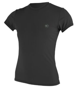 o'neill wetsuits womens basic skins upf 30 + short sleeve sun shirt, black, x-large