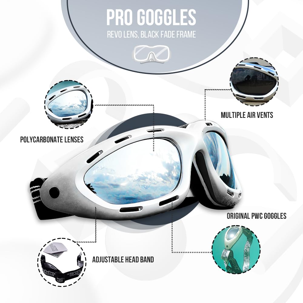 Jettribe Classic Jet Ski Goggles - Silver Frame, PWC Watercraft, Jetski Racer Sunglasses - Floating Water Sport Glasses Designed for Kite Boarding, Surfer, kayaking, and Other Water Adventure