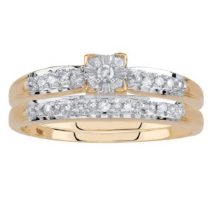 palmbeach 10k yellow gold round genuine diamond bridal ring set (1/8 cttw, i color, i3 clarity) sizes 6-10 size 10