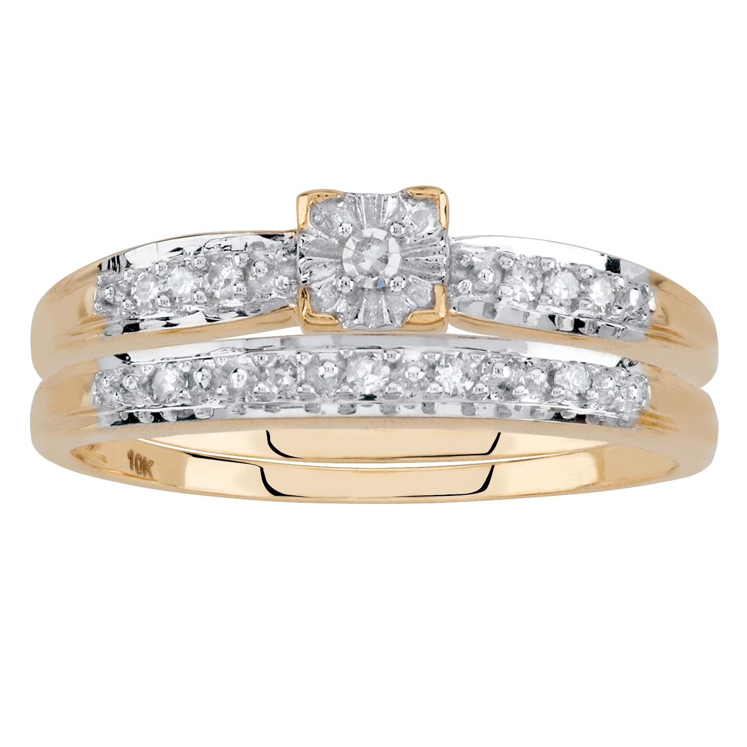 PalmBeach 10K Yellow Gold Round Genuine Diamond Bridal Ring Set (1/8 cttw, I Color, I3 Clarity) Sizes 6-10 Size 10