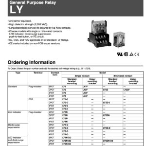 Omron LY2-AC110/120 (Pack of 2) General Purpose Relay,Double Pole Double Throw Contacts, 9.9 to 10.8 mA at 50 Hz and 8.4 to 9.2 mA at 60 Hz Rated Load Current,