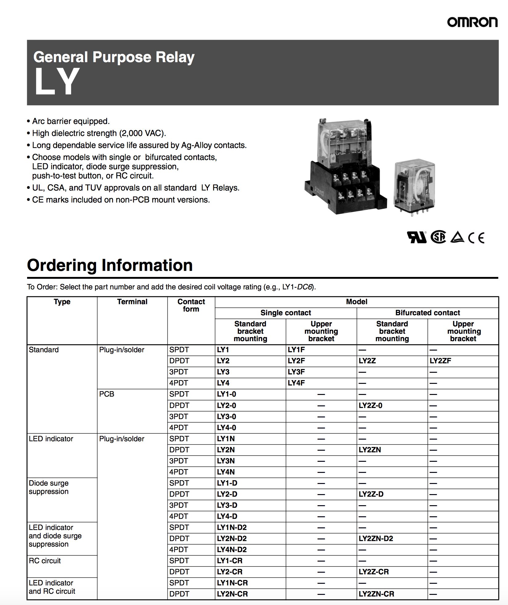 Omron LY2-AC110/120 (Pack of 2) General Purpose Relay,Double Pole Double Throw Contacts, 9.9 to 10.8 mA at 50 Hz and 8.4 to 9.2 mA at 60 Hz Rated Load Current,