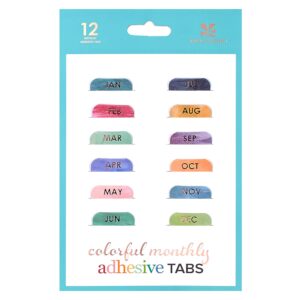 erin condren designer accessories - monthly adhesive tabs, metallic, multicolored brushstroke (set of 12). great for organizing and sorting in planners, agendas, or notebooks by month