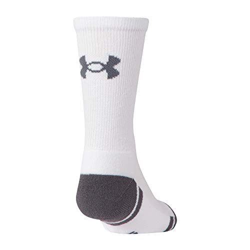 Under Armour Kids' Standard Resistor 3.0 Crew Socks, Multipairs, White/Graphite (6-Pairs), Small