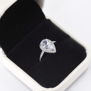 espere Sterling Silver Engagement Ring - [Cubic Zirconia] .925 Platinum Plated - Teardrop/Waterdrop/Pear Shaped Solitaire CZ [Size 7]