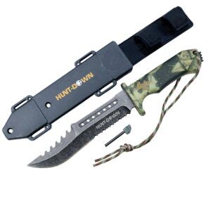 hunt-down 12" survial hunting knife with abs sheath and fire starter new