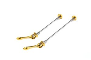 mowa road bicycle bike ultralight titanium axle wheel hub front and rear quick release qr skewer set (gold)