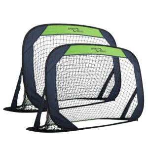 sport squad portable soccer goal net set - set of two 4' pop up training soccer goals with compact carrying case - easy assembly and compact storage - great for kids and adults