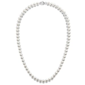 pavoi sterling silver round white simulated shell pearl necklace strand | pearl choker necklace | jewelry for women - 22" length (6mm)