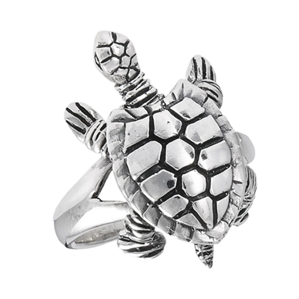 Movable Head Legs Tail Turtle Ring Sterling Silver Detail Animal Band Size 9