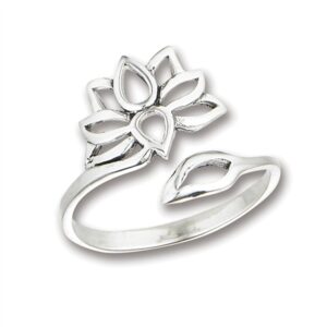 open adjustable lotus flower thumb ring new .925 sterling silver band size 5