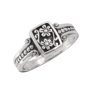 oxidized flower daisy vintage beaded ring .925 sterling silver band size 6