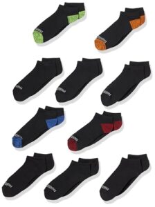 fruit of the loom boys little 10 pair half cushion no show socks, black assort, small (shoe size: 4.5-8.5)