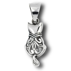 filigree cat pendant .925 sterling silver pet feline scroll animal heart charm