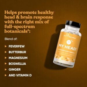 My Head! Headache Vitamins – Sensitivity, Tension, Comfort, Healthy Head Function for A Clear Mind – Fast acting Magnesium, Butterbur, Feverfew, Boswellia, Vitamin D, Ginger, & More – 60 Soft Capsules