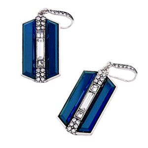 Extra Large Silver Tone Art Deco Antique Vintage Style Statement Blue Sapphire Rhinestone Geometric Dangle Earrings