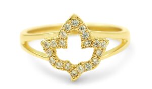 the collegiate standard 14k gold plated ivy leaf ring with czs