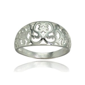 hoops & loops sterling silver high polished vintage filigree ring, size 8