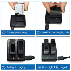 VVHOOY 3x1350mAh Rechargeable Action Camera Battery and Charger Compatible with AKASO EK7000/Brave 4/Dragon Touch Vision 3 4K/DBPOWER EX5000/Crosstour/Campark ACT74/APEMAN/Victure/Remail