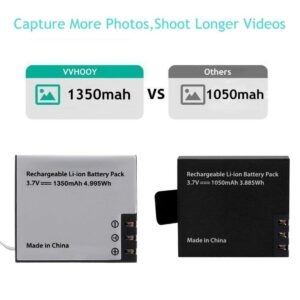 VVHOOY 3x1350mAh Rechargeable Action Camera Battery and Charger Compatible with AKASO EK7000/Brave 4/Dragon Touch Vision 3 4K/DBPOWER EX5000/Crosstour/Campark ACT74/APEMAN/Victure/Remail