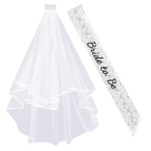 decora bride to be bachelorette veil lace sash with ribbon edge and comb for bachelorette party bridal shower